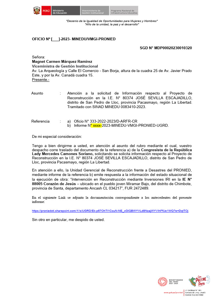 PROYECTO DE OFICIO - Viceministerio 2-5-2023 | PDF