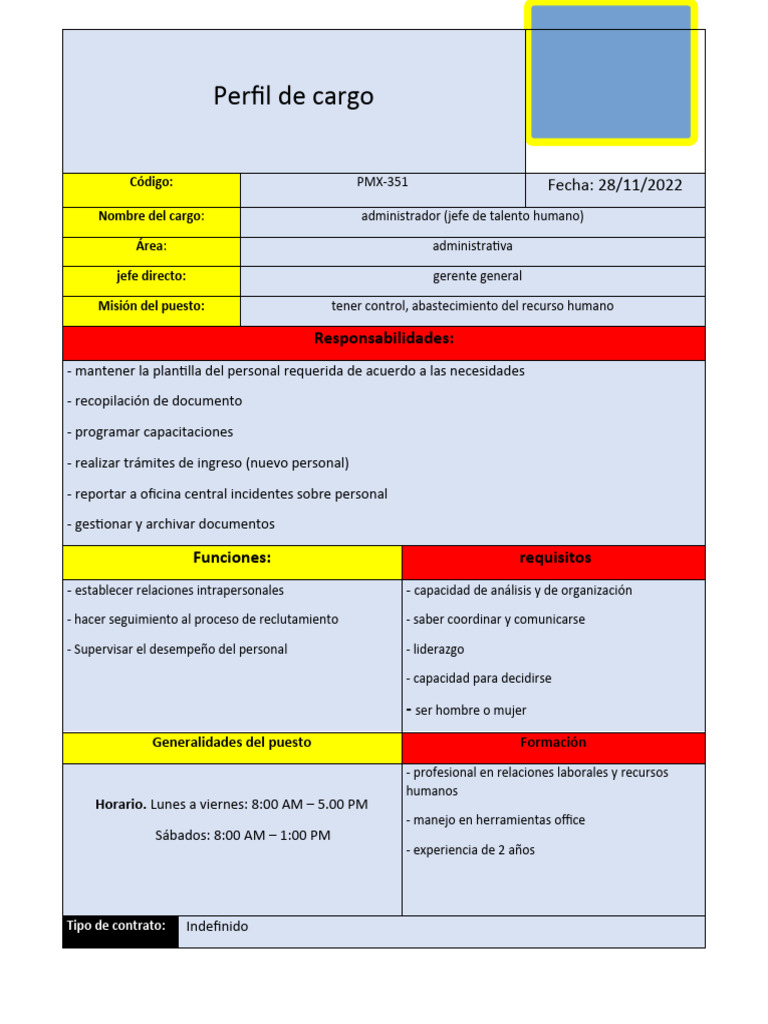Perfil de Cargo | PDF | Gestión de recursos humanos | Business