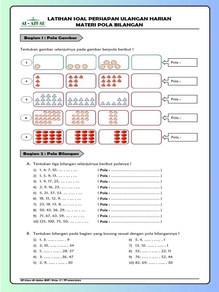 Latihan Soal - Persiapan Uh Pola Bilangan | PDF | Metode & Bahan Ajar