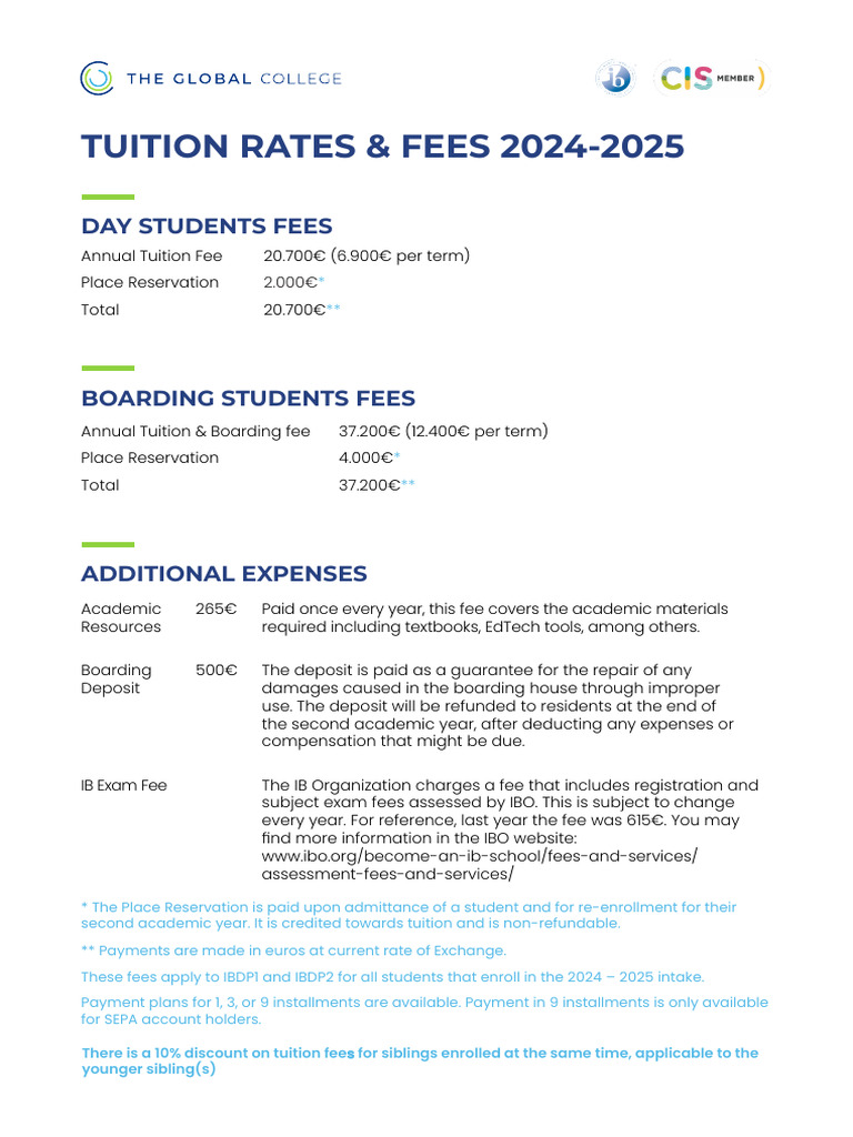 Tuition Fees 2024 2025 | PDF