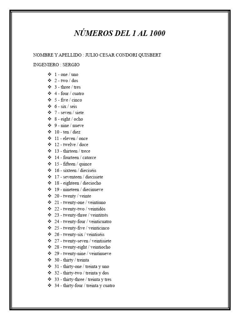 Números 1 Al 1000 | PDF