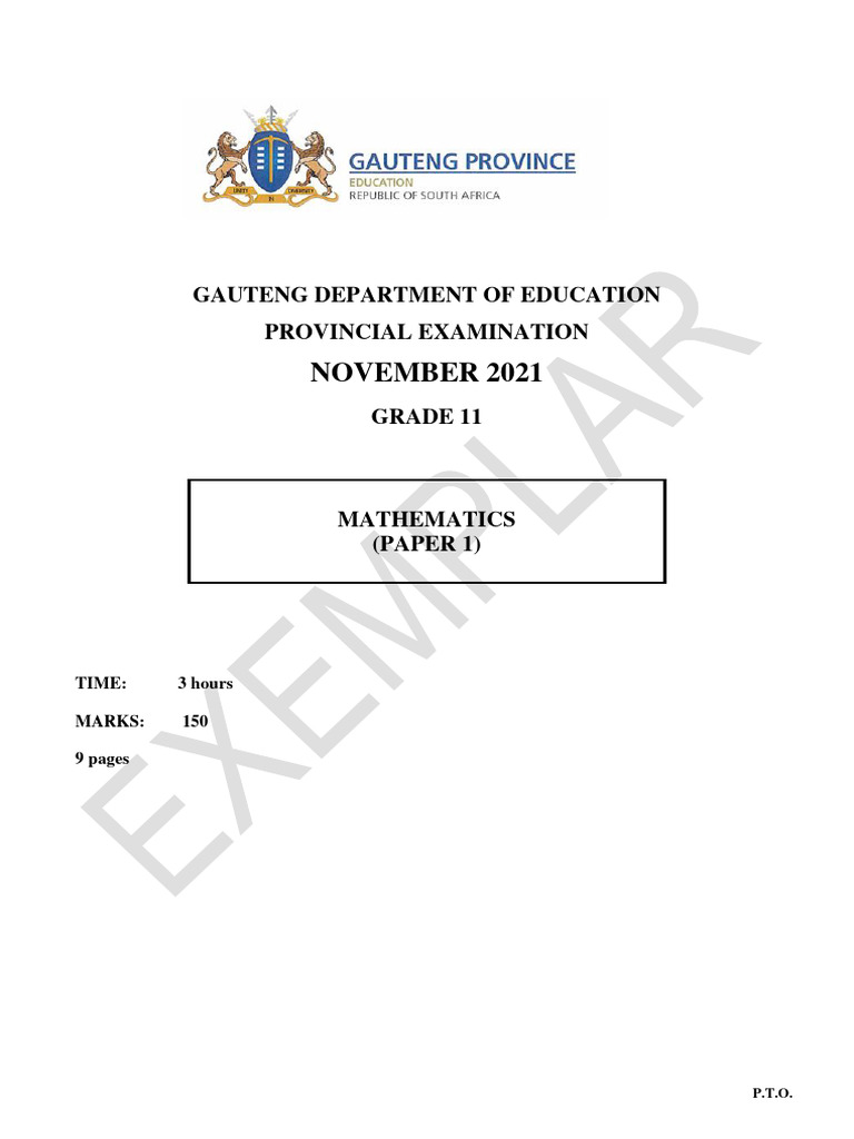 2021 GP Grade 11 Mathematics P1 November QP | PDF | Cartesian ...