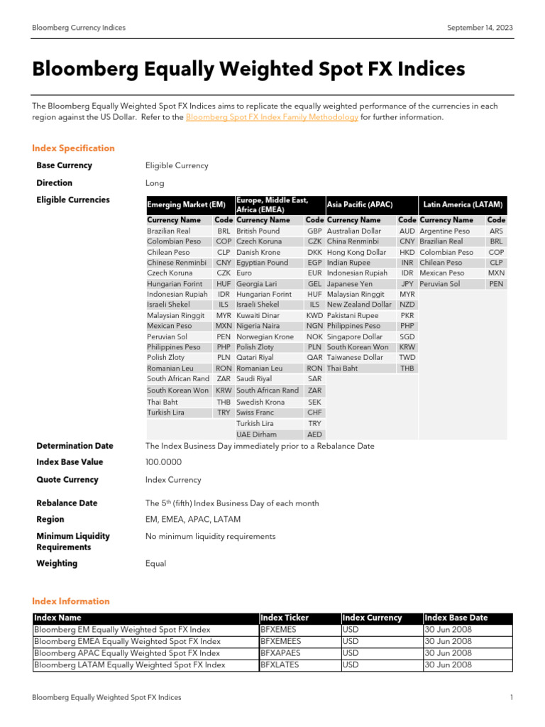 Bloomberg Equally Weighted Spot FX Indices | PDF | Bloomberg L.P ...