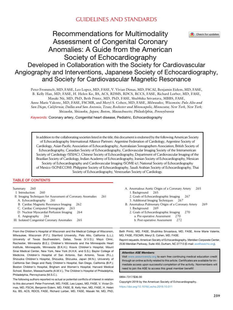 Recommendations For Multimodality Assessment of Congenital Coronary ...