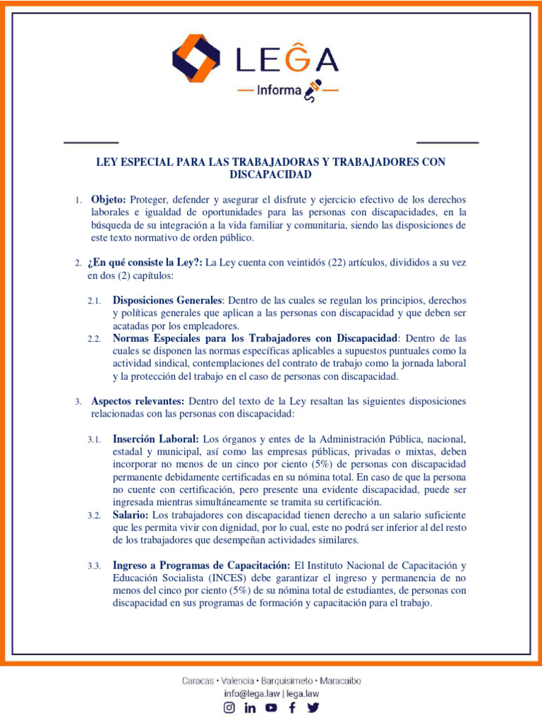 Lega Informa Ley Especial para Las Trabajadoras y Trabajadores Con ... Lega Informa Ley Especial para Las Trabajadoras y Trabajadores Con ...