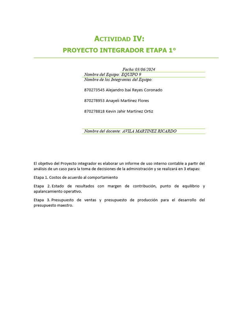 Proyecto Integrador Etapa 1 Act4 | PDF | Presupuesto | Economias