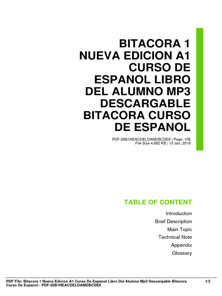 Bitacora 1 Nueva Edicion A1 Curso de Espanol Libro Del - Compress | PDF ... Bitacora 1 Nueva Edicion A1 Curso de Espanol Libro Del - Compress | PDF ...