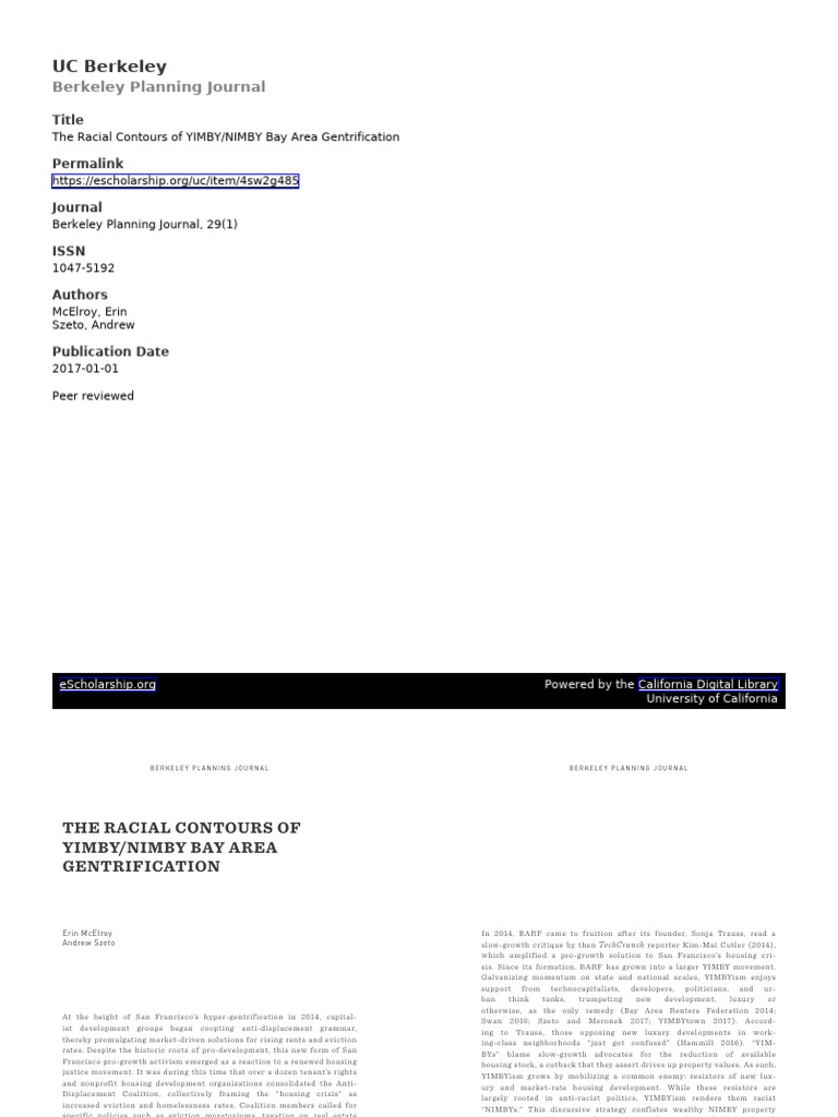 YIMBY vs NIMBY: Racial Dynamics in Bay Area Gentrification | PDF ...