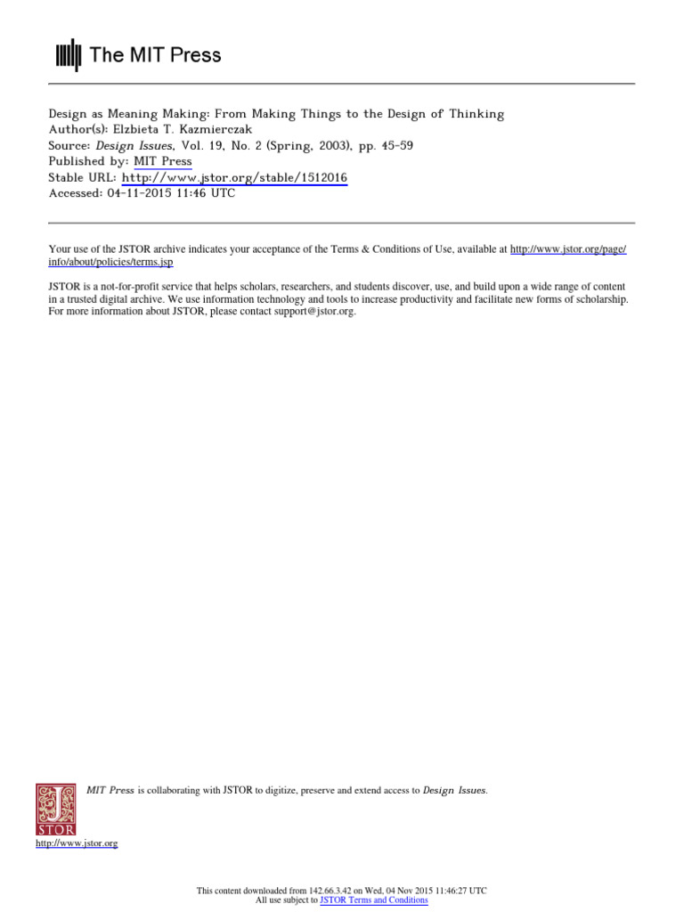 Design as Meaning Making From Making Things to the Design of Thinking | PDF | Experience ...