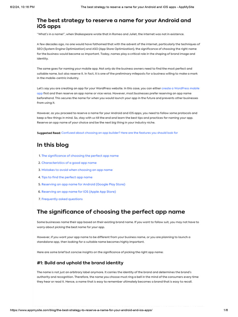 The Best Strategy To Reserve A Name For Your Android and iOS Apps - AppMySite | PDF | Mobile App ...