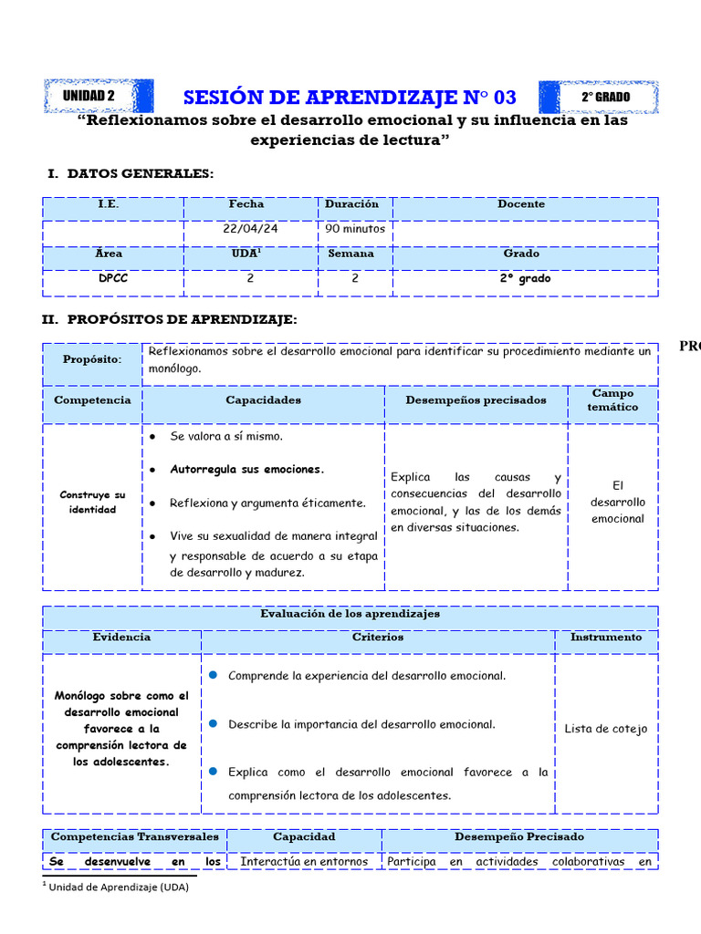 Sesión 3 - DPCC 2do | PDF | Las emociones | Aprendizaje