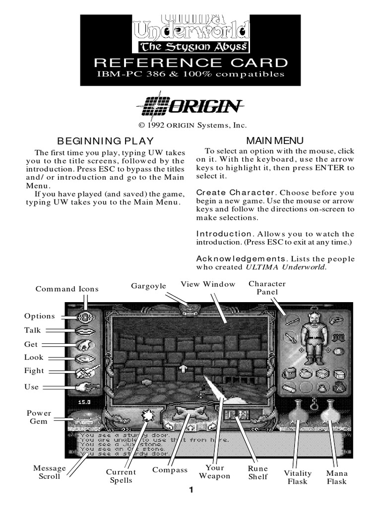 Ultima Underworld - Quick Reference Card | PDF | Computer Keyboard | Input/Output