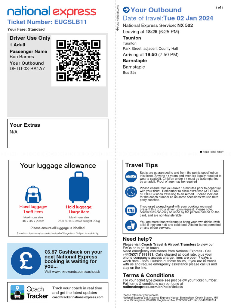 National Express Coach Ticket Details | PDF | Land Transport | Public ...