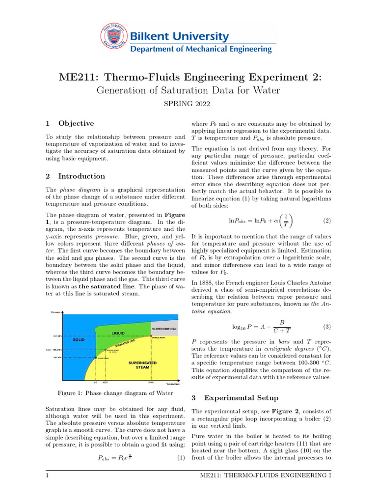 ME211 Experiment 2 Manual | PDF | Boiler | Phase (Matter)