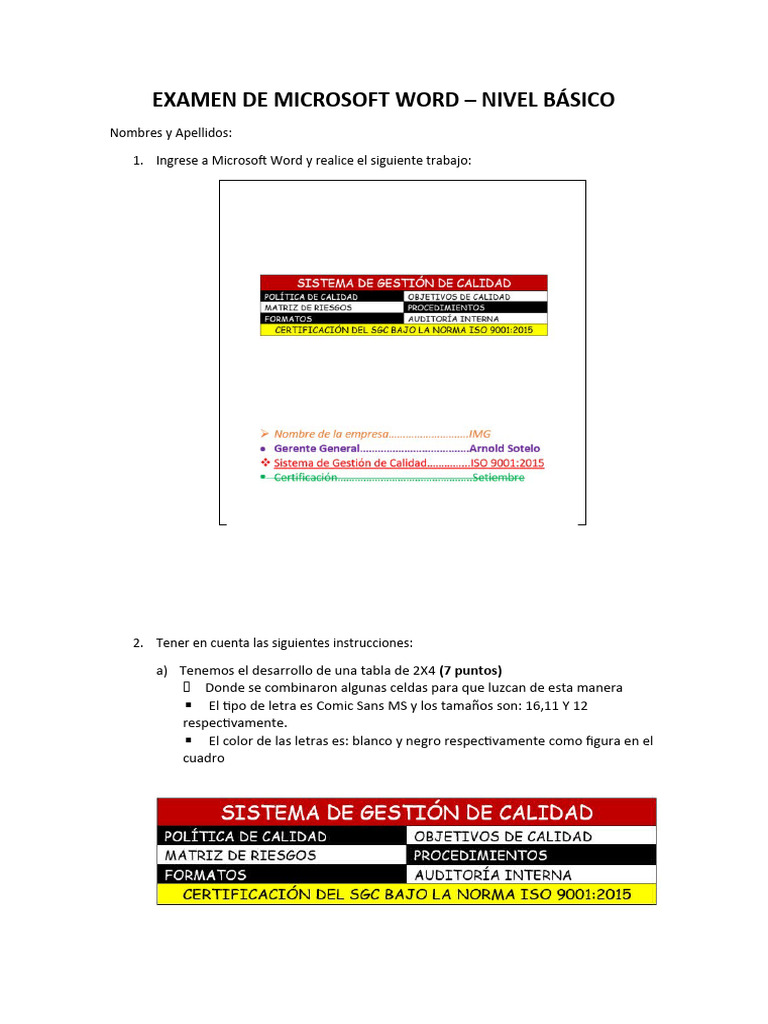 Examen Básico de Microsoft Word | PDF | Deportes y actividades al aire ...