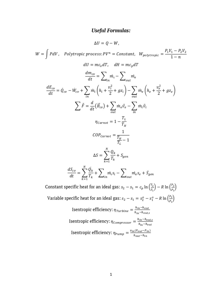 formulas_tables | Download Free PDF | Thermodynamics | Continuum Mechanics