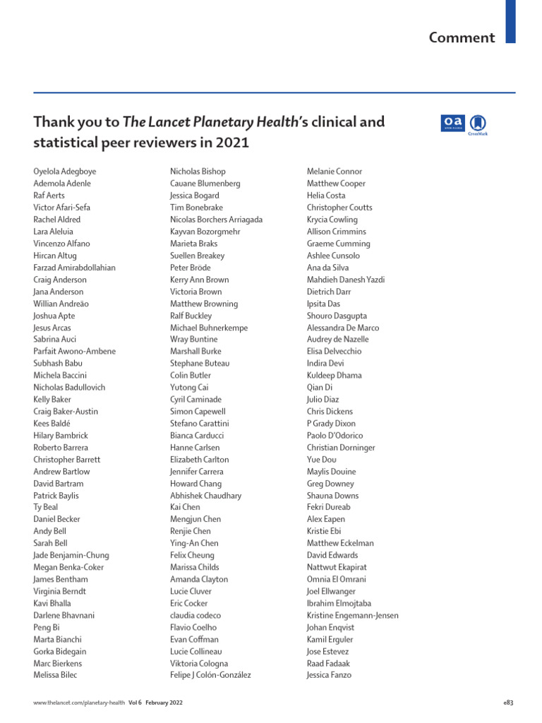 Thank You To em The Lancet Planetary Health em ' | PDF