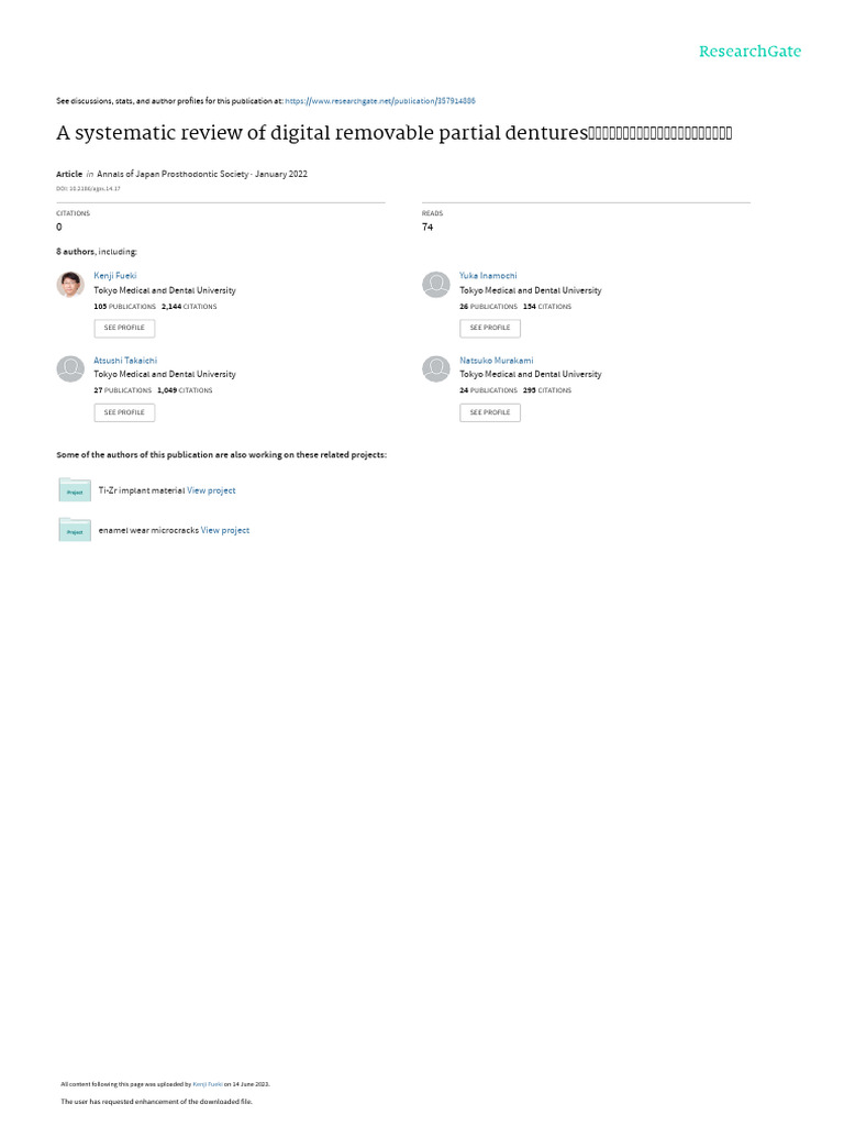 A Systematic Review of Digital Removable Partial Dentures. Part I - Clinical Evidence, Digital ...