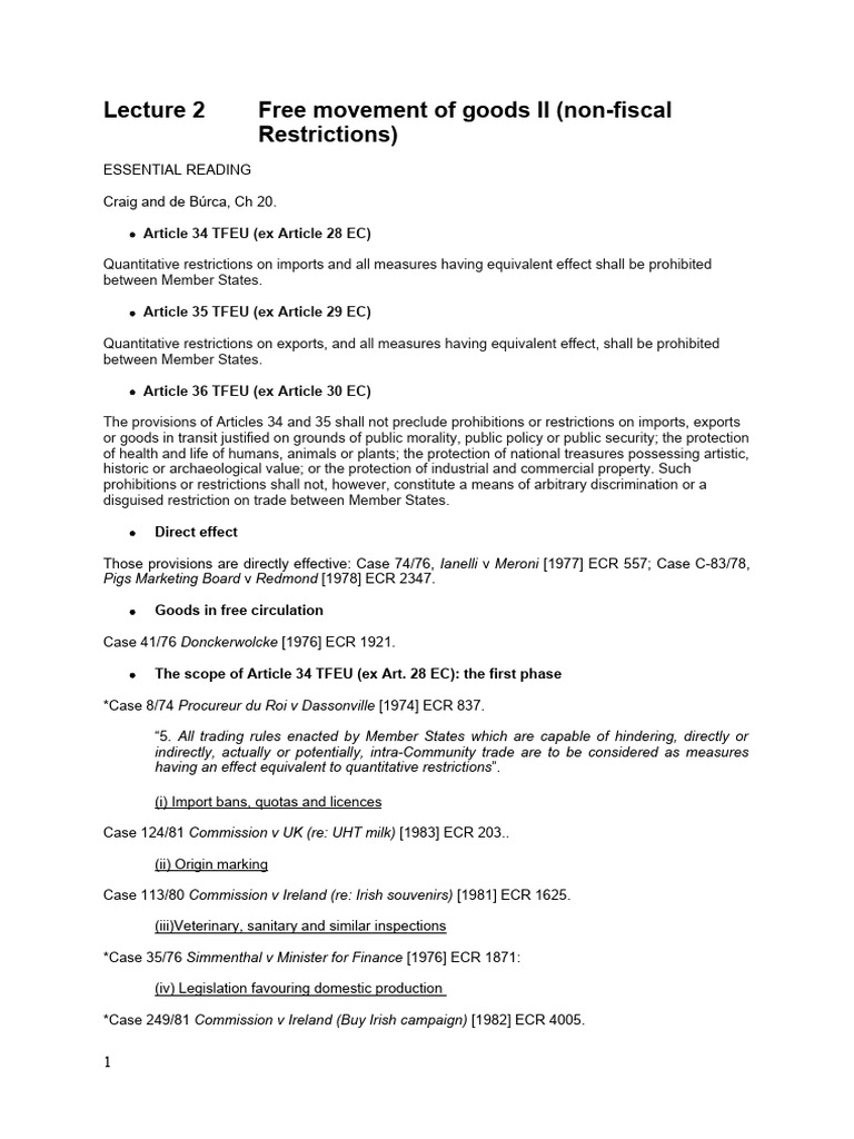 2nd Term Lecture 2 Handout On Free Movement of Goods II (Updated) (8 ...