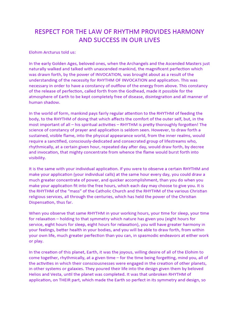 Respect For The Law of Rhythm Provides Harmony and Success in Our Lives ...