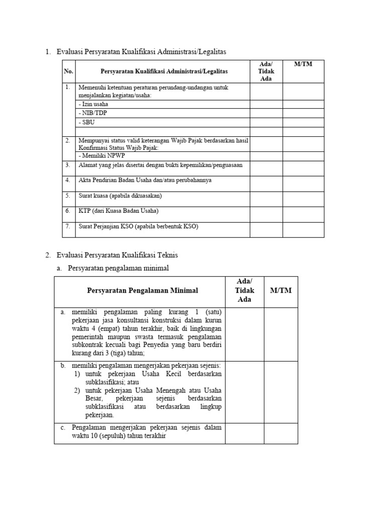 Tabel Evaluasi Kualifikasi | PDF