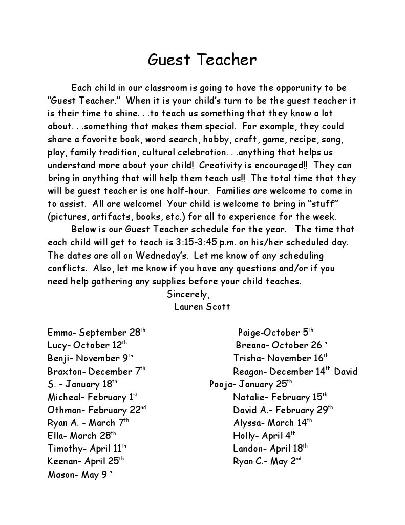 Guest Teacher Program Schedule | PDF