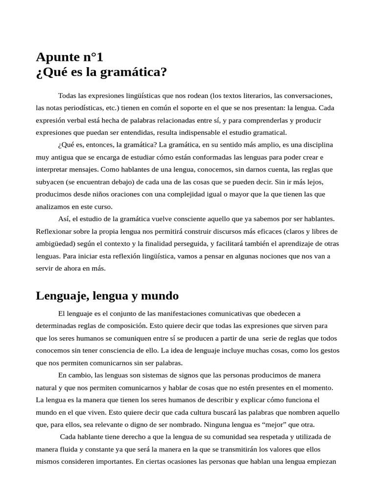 Apunte 1 - Qué Es La Gramática | PDF | Palabra | Gramática