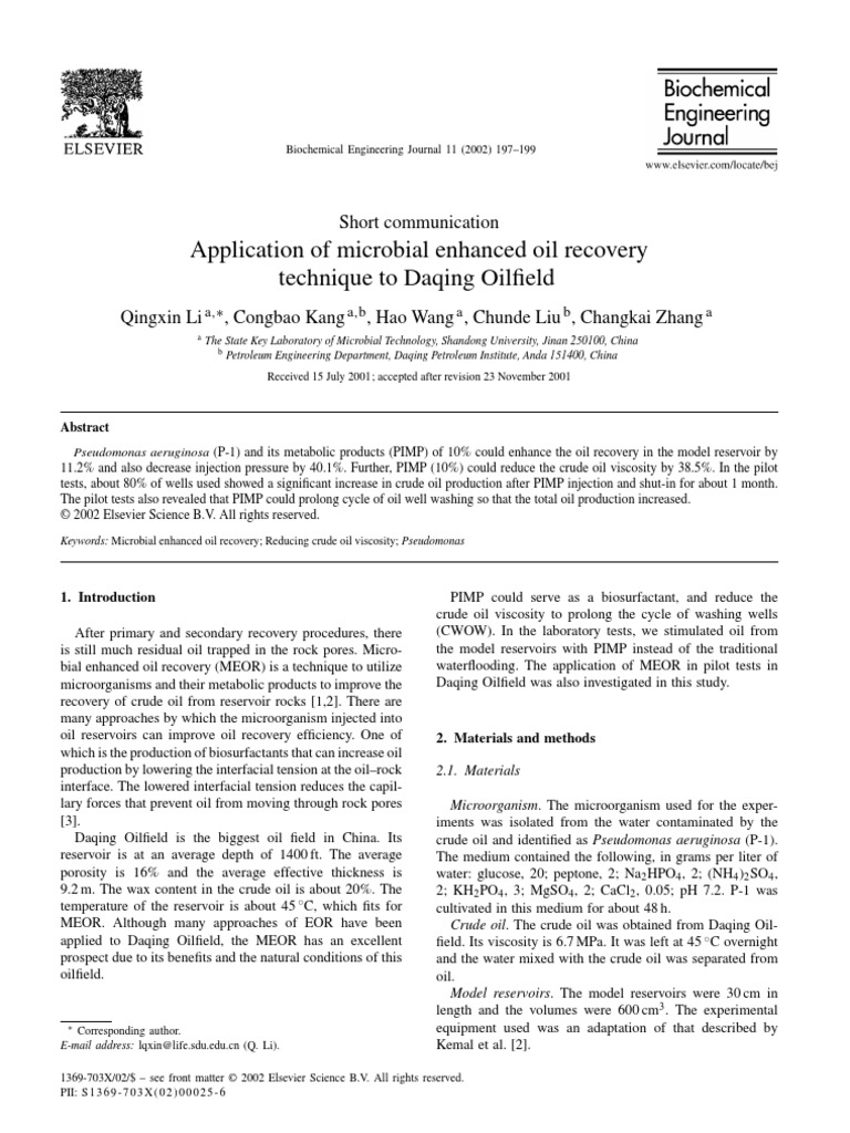 Application of Microbial Enhanced Oil Recovery | PDF | Enhanced Oil ...