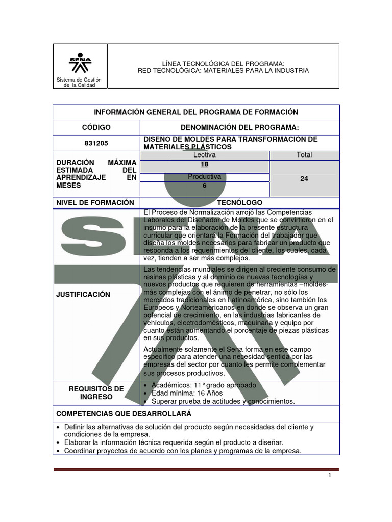 Diseño de Moldes para La Transformación de Materiales Plásticos-Sena | PDF | Diseño | Control ...