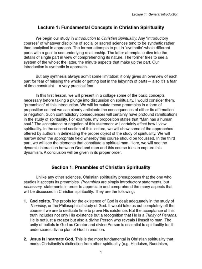 Lecture 1 - General Introduction To Spirituality | PDF | Salvation | Virtue