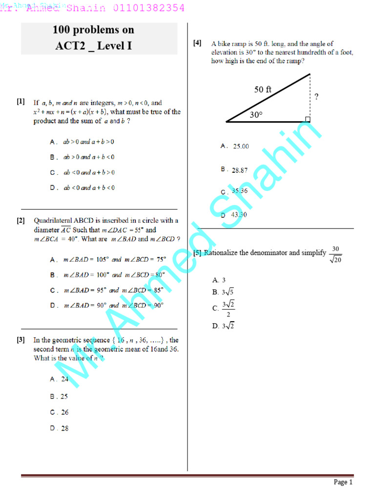 Real ACT2 math_level 1-1 | PDF | Triangle | Mathematics