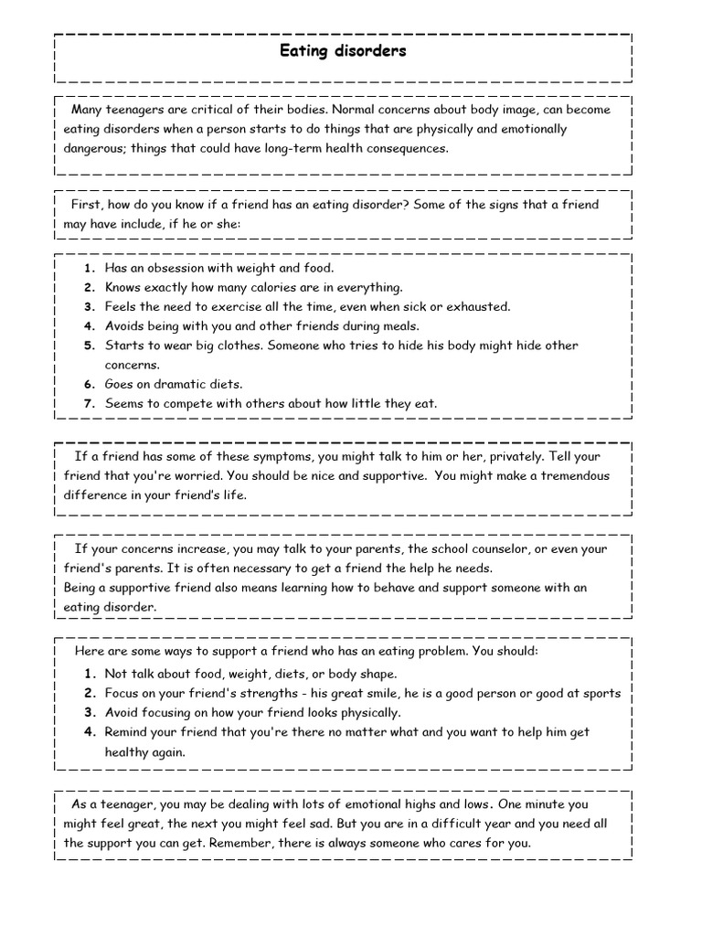 Reading Worksheet (Eating Disorders) | PDF | Eating Disorder | Dieting