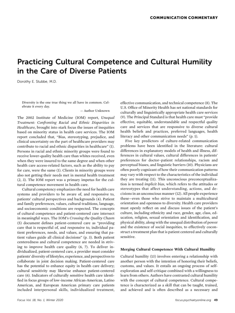 Stubbe (2020) Practicing Cultural Competence and Cultural Humility ...