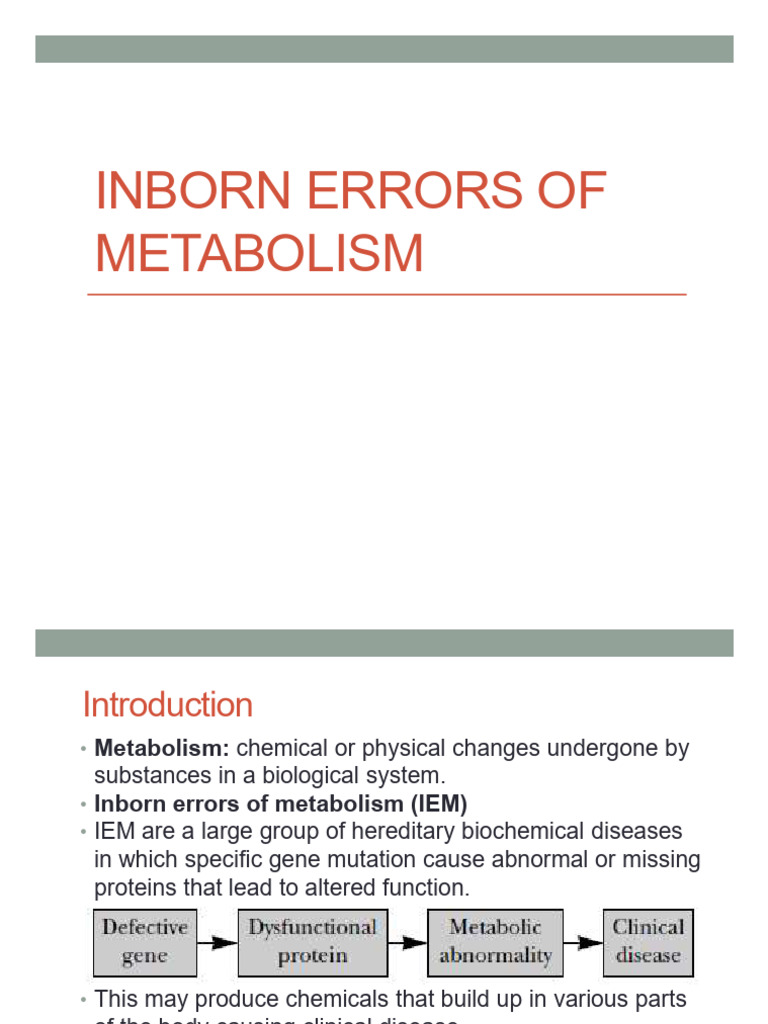 LM 15 Inborn Errors | PDF | Metabolism | Diseases And Disorders