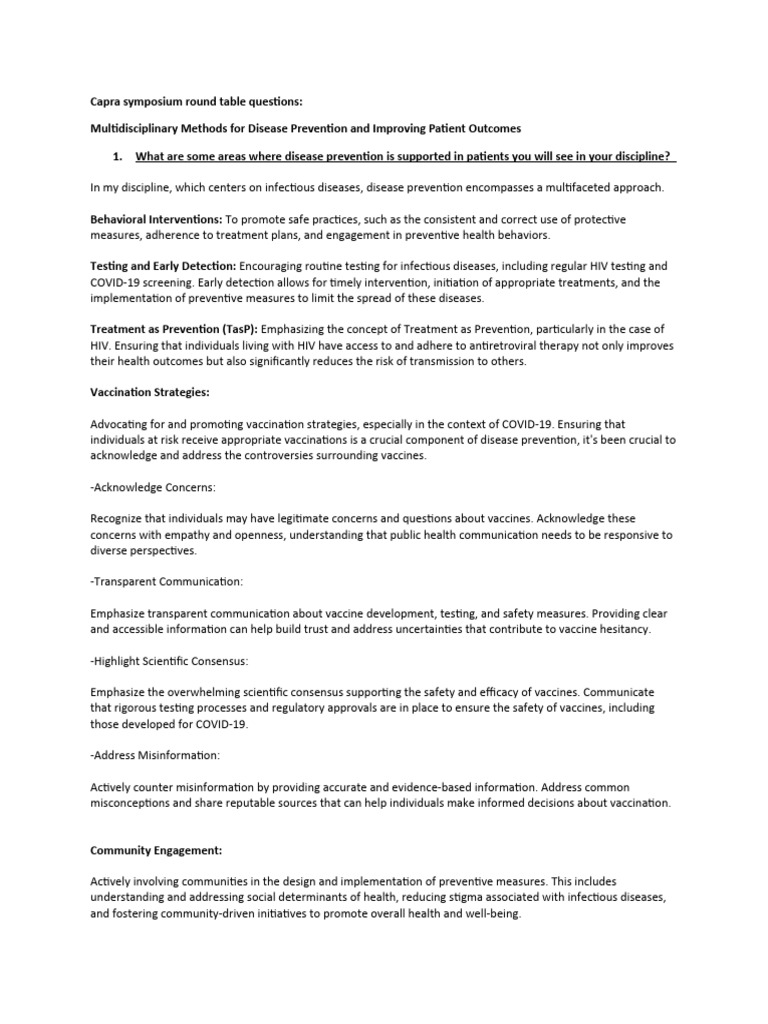 Capra Symposium Round Table Questions | PDF | Preventive Healthcare ...