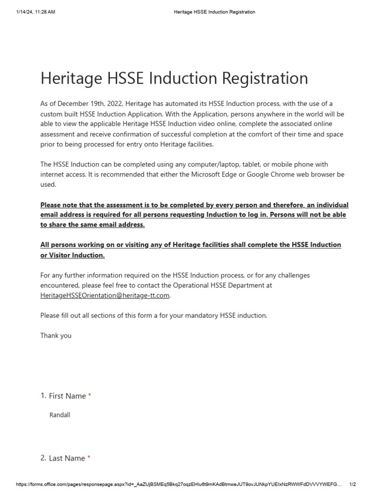 Heritage HSSE Induction Registration | PDF | Privacy | Information ...