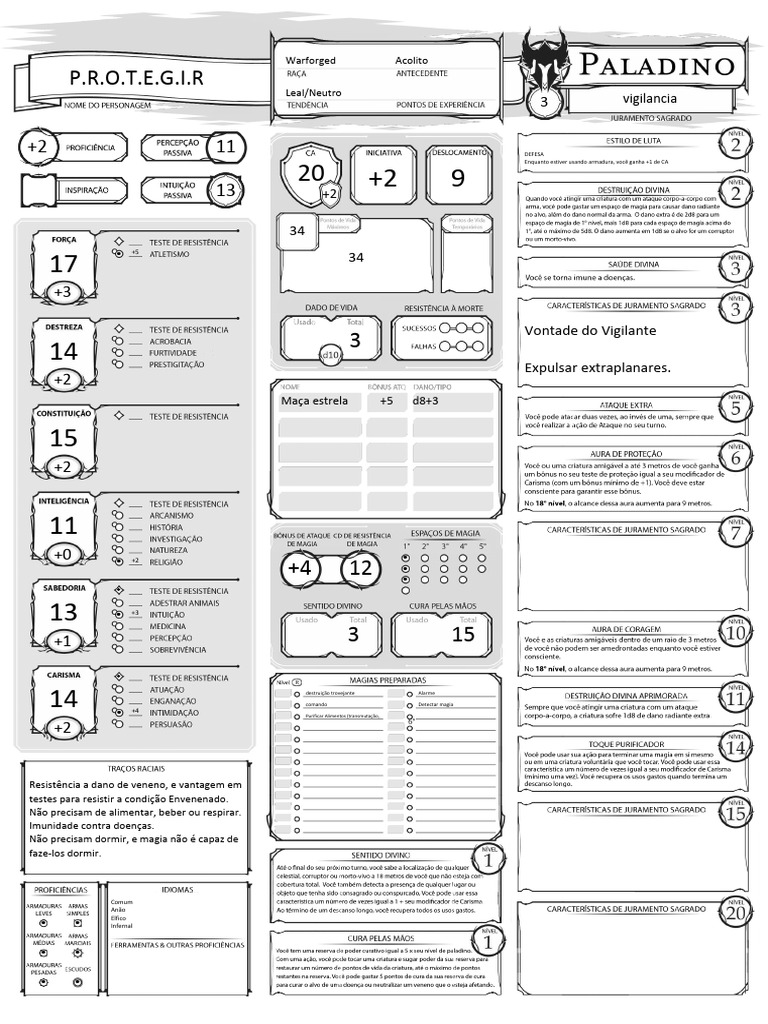 DD 5E - P.R.O.T.E.G.I.R Warforged Paladin | PDF