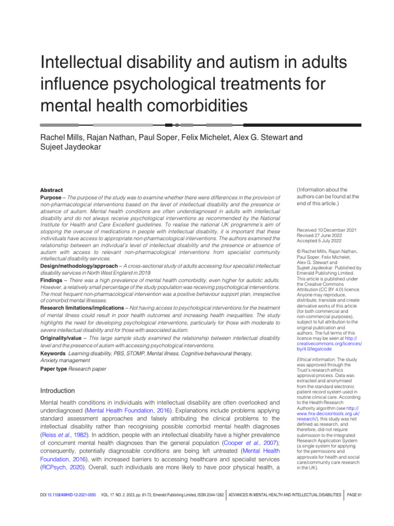 Mills - Intellectual Disability and Autism in Adults Influence ...