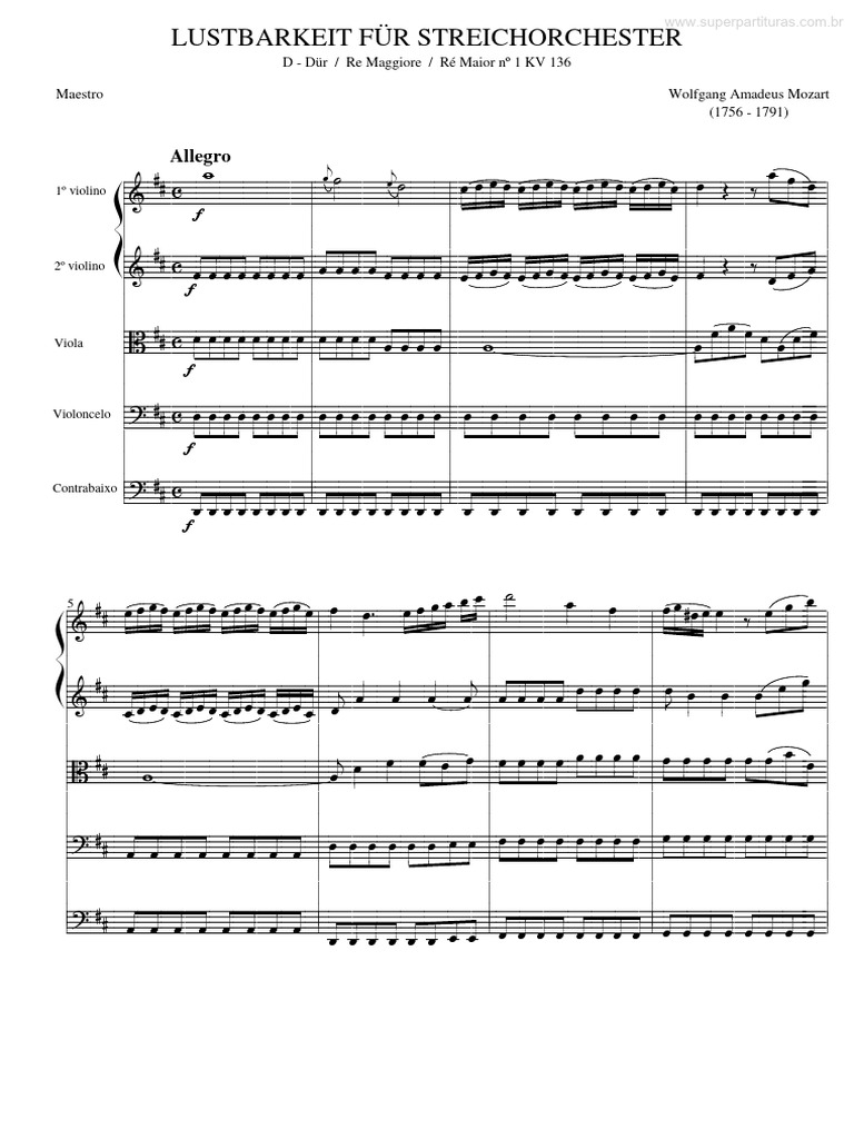 (Superpartituras - Com.br) Concerto para Violino e Orquestra de Cordas Re Maior N 1 KV 136 | PDF