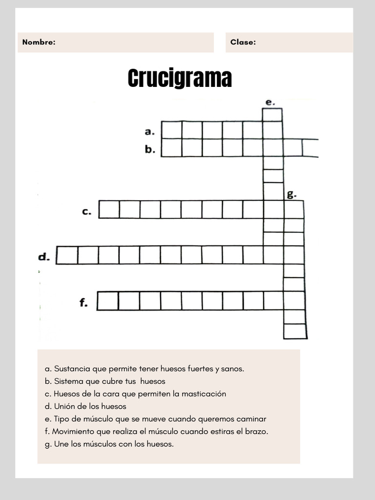 El Cuerpo Humano Crucigrama Ficha de Ejercicios Marrón Ilustrativo ...