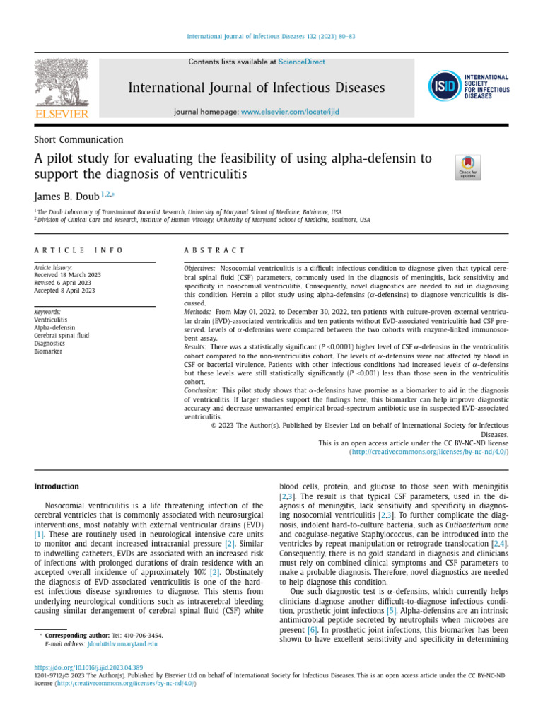A Pilot Study For Evaluating The Feasibility of Using Alpha-Defensin To ...