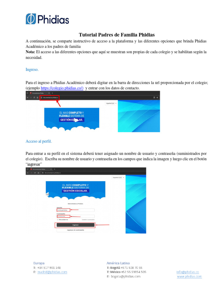 Tutorial Padres de Familia Phidias | PDF | Contraseña | Usuario (informática)