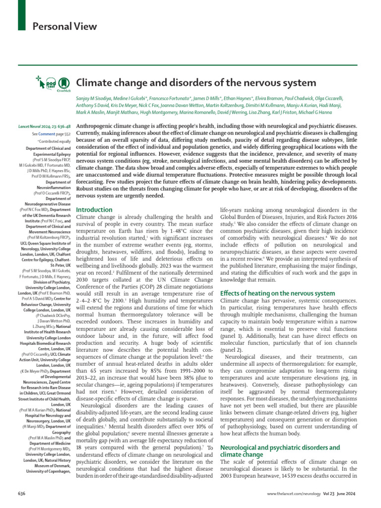 Climate Change and Disorders of The Nervous System | PDF | Hyperthermia ...