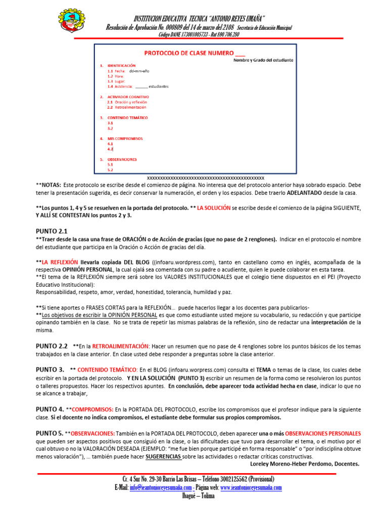 Modelo de Protocolo de Clase 2024 | PDF