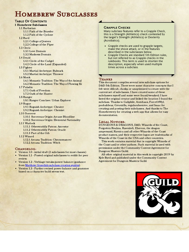 Homebrew Subclasses - The Homebrewery | PDF | D20 System | Gary Gygax Games