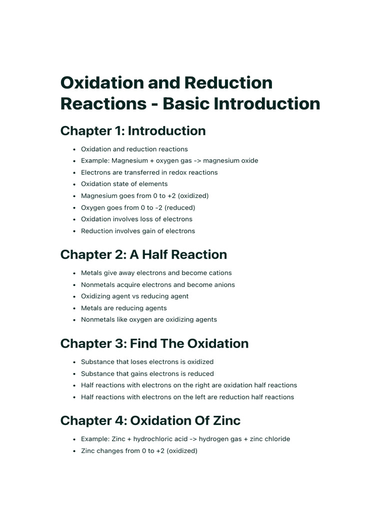 Oxidation and Reduction Reactions - Basic Introduction - Knowt | PDF ...