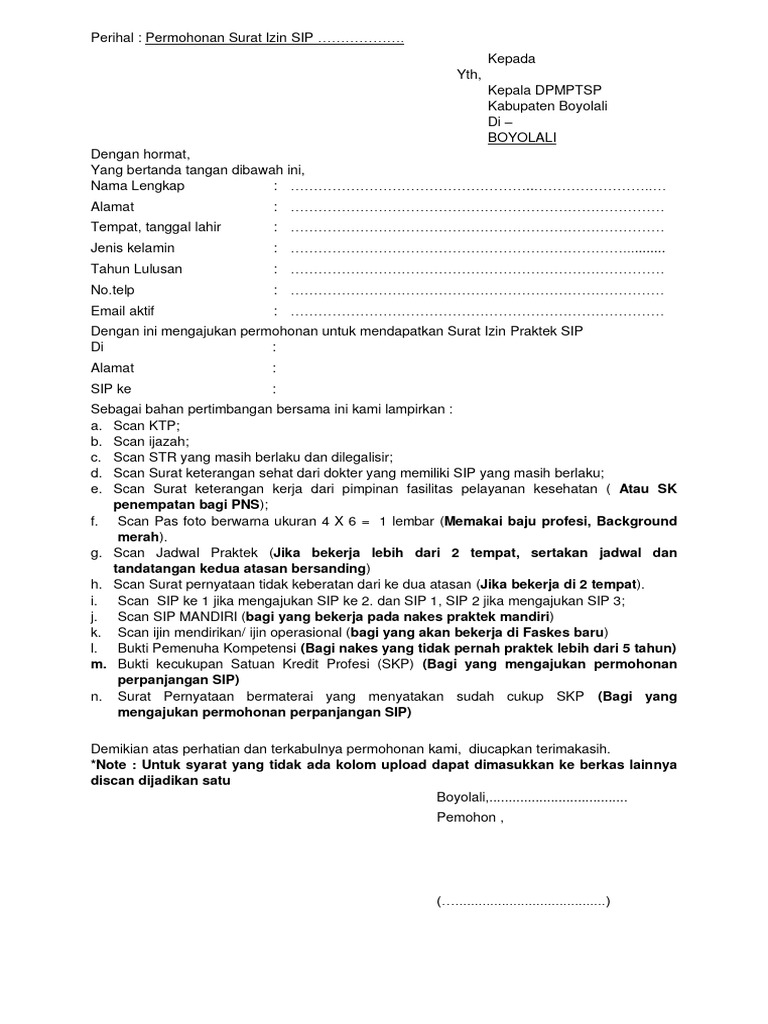 Surat Permohonan SIP INSTANSI | PDF