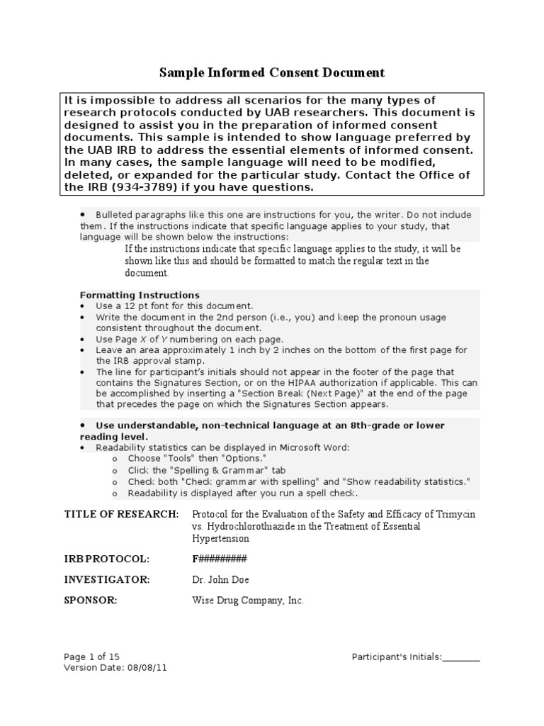 Sample Consent Form | PDF | Genome Wide Association Study | Clinical Trial