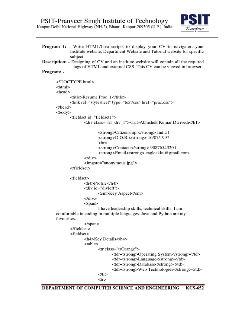 KCS-652 (Web Technology Lab) 2021-221.pdf Final | PDF | Java Script | Databases