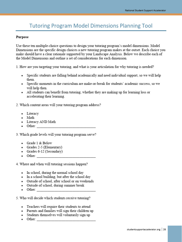 Toolkit Tutoring Program Model Dimensions Planning Tool | PDF | Schools ...